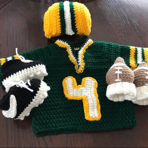 Newborn Baby Football Outfit - Helmet Hat Mitts Cleats Booties Jersey ...