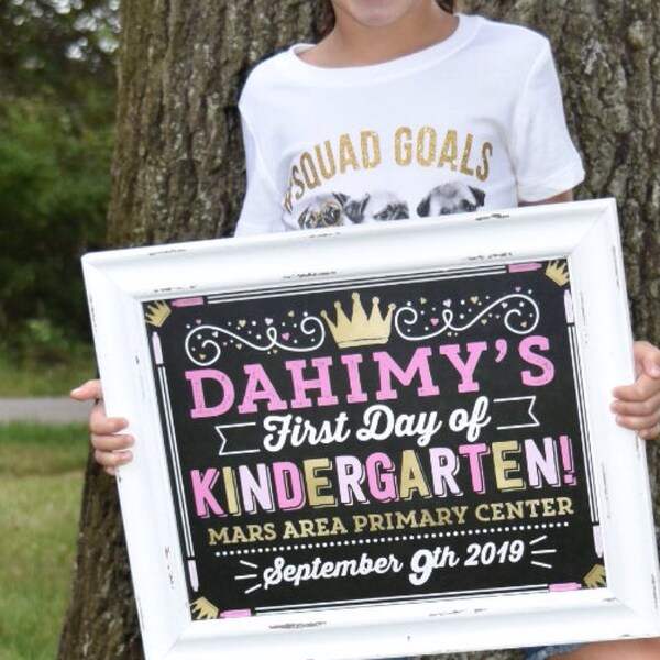 First Day of School Chalkboard Sign Printable Girl Princess 1st Day of ...
