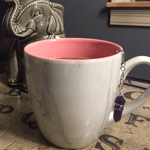 Rose Quartz Double Point Crystal Stone and Stainless Steel Tea Ball Tea ...