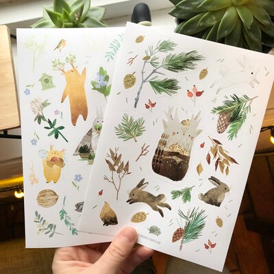 Little Forest Stickers Sheet Cute Watercolor Stickers Matte - Etsy