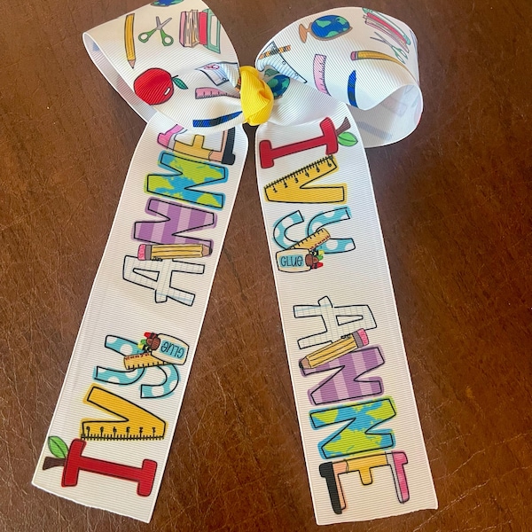 Medium or Large Monogrammed Back to School Hair Bow, First Day of ...