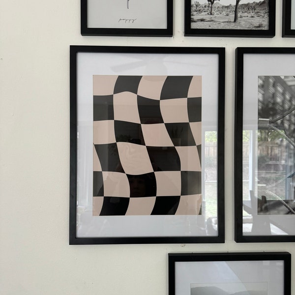 Neutral Beige Checkered Print / Checkerboard Wall Art, Trendy Wall Art ...