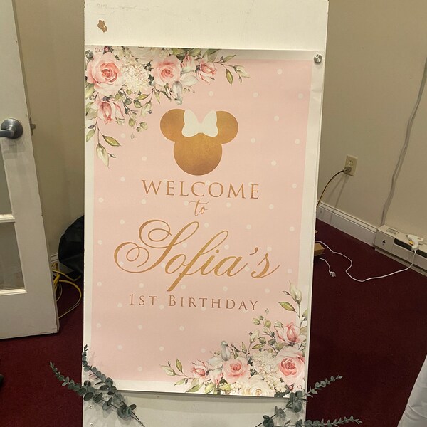 Minnie Mouse Welcome Sign, Minnie Mouse Birthday, Blush Pink and Gold ...