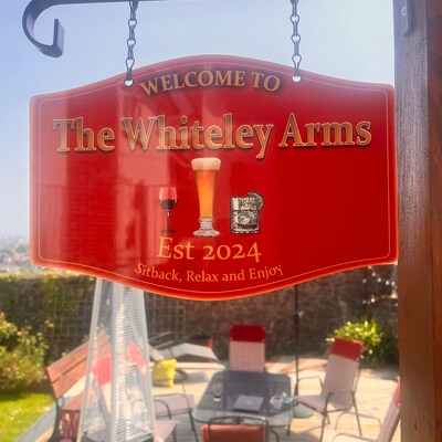 Personalised Pub Shed Hanging Swing Sign With Bracket Garden Pub Home ...