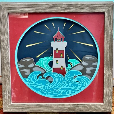 Lighthouse Shadowbox Ocean Decor Light House Wall Art Craft Waves ...