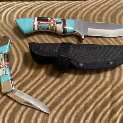 Single Blade Pocket Knife With Multicolor Inlay & Turquoise 6-1/4 ...