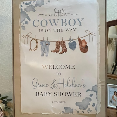 Boy Baby Shower Welcome Sign, Blue Baby Shower Sign Boy, Blue Floral ...