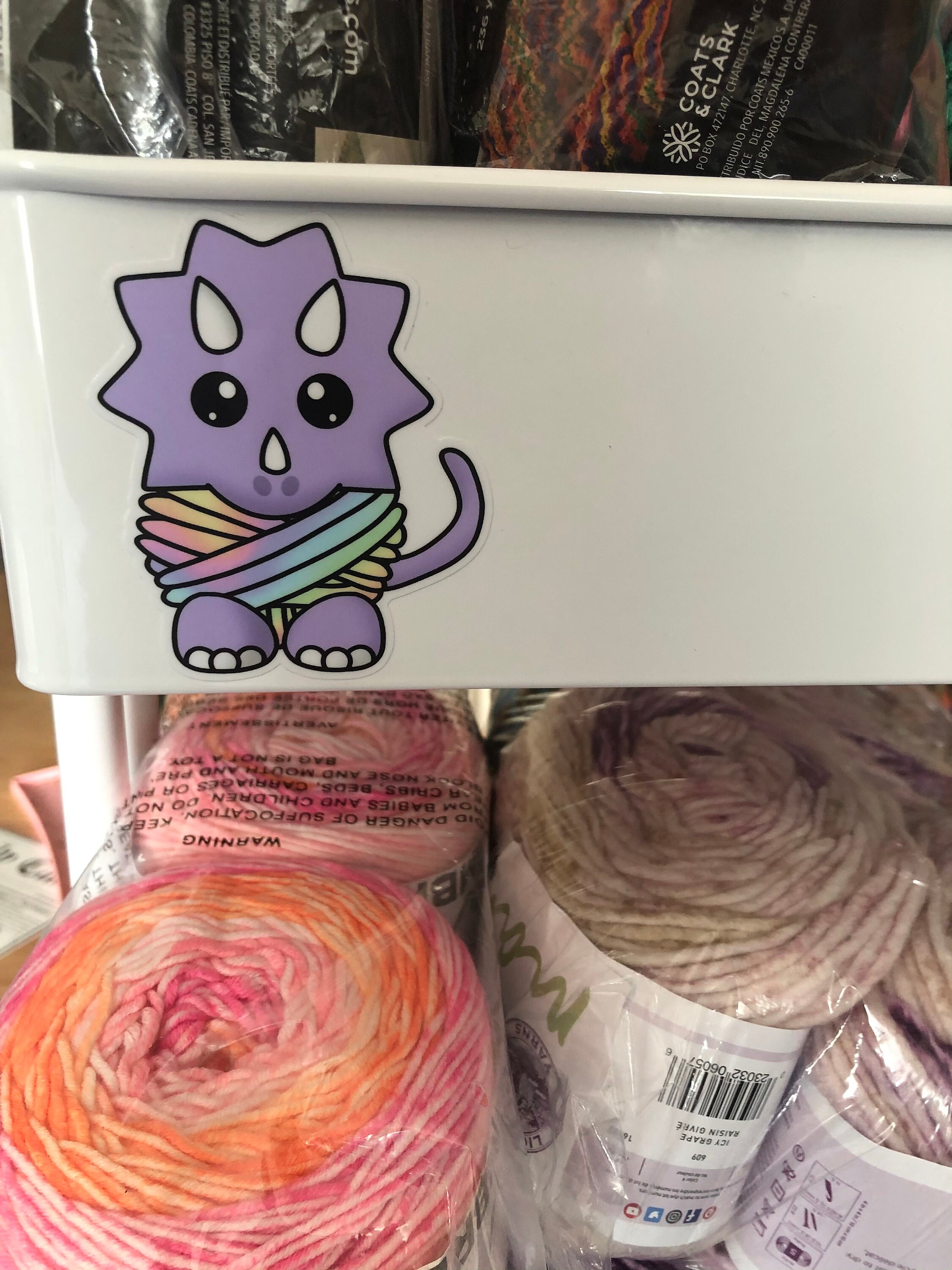 Yarnivore Sticker, Yarn Dinosaur Sticker, Triceratops Yarn Sticker ...
