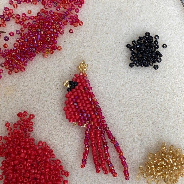 Fringed Tail Cardinal - Seed Bead Brick Stitch Earring/pendant Pattern ...