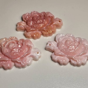 Natural Pink Shell Peony Flower, Pink Conch Peony Pendant Bead,24x35mm ...