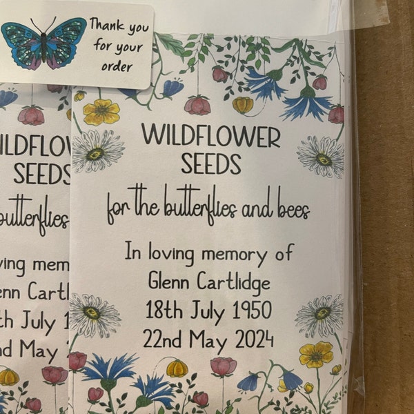 50 Personalised Wildflower Seed Packets Envelopes | Funeral Seed ...
