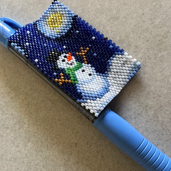 Snowman Beaded Pen Wrap for Pilot G2 Even Count Peyote PDF Pattern for ...