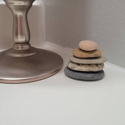 Boho Shelf Decor for Bathroom, Stacking Stones, Balancing Rocks, Spa ...