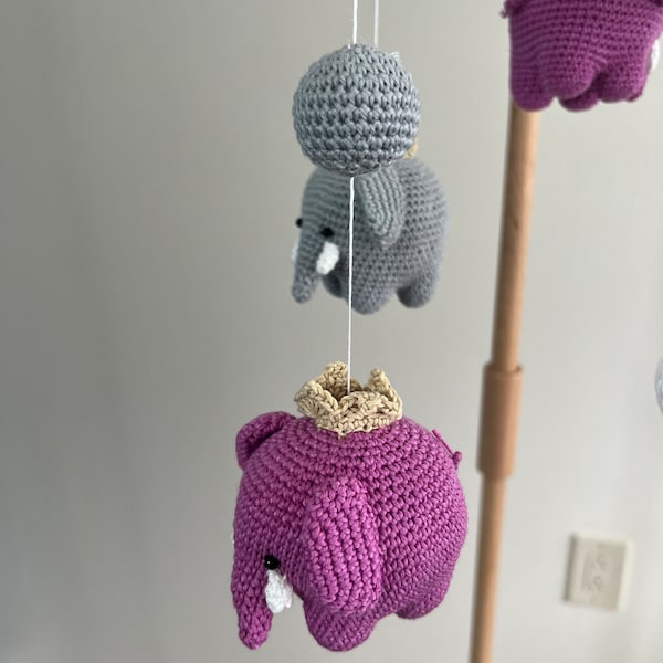 Crown Elephant Baby Mobile, Crochet Crown Elephant Mobile, Toy Baby ...