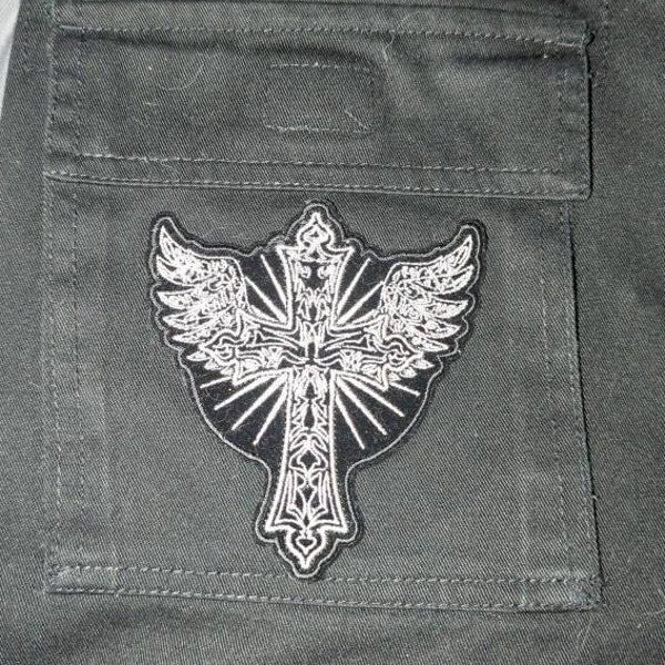 Vintage Cross Patch Winged Black and White Cross Patch, Sew on or Iron ...