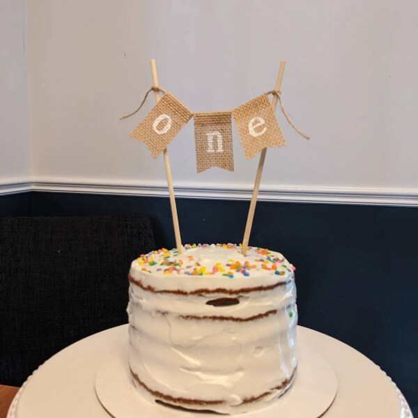 One Cake Topper, 1st Birthday Cake Smash Topper, Burlap Cake Topper ...
