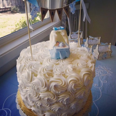 Baby Shower Cake Topper, Blue Baby Cake Topper, Baby Bassinet Topper ...
