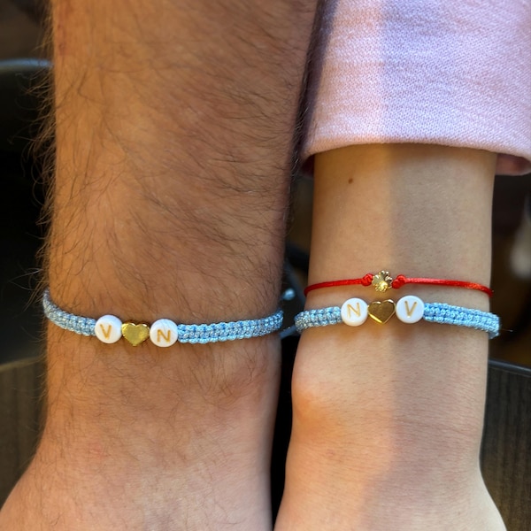 Set of 2 Custom Couple Initial Bracelets With Gold Heart | Personalized ...