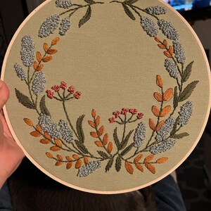 Fall Florals Embroidery PDF PATTERN | DIY Embroidered Wreath, Autumn ...