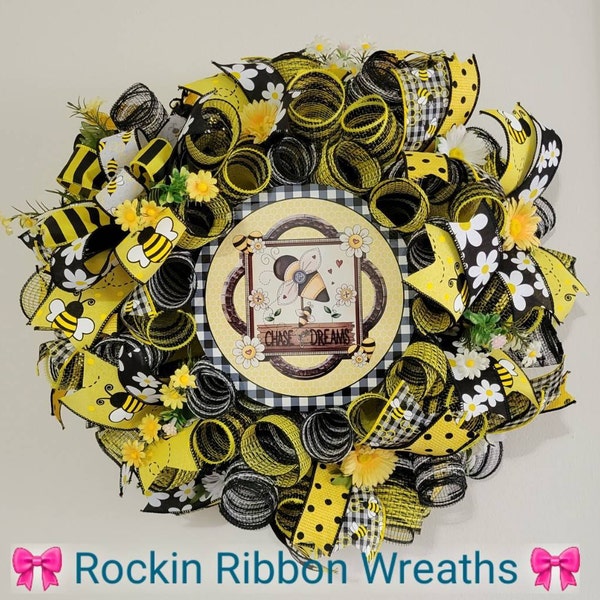 8" Round Bee Wreath Sign, Summer Wreath Sign, Personalize It by Pam ...