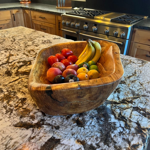 Large Handmade Rustic Wooden Fruit Bowl / Natural Live Edge Ash Wood ...