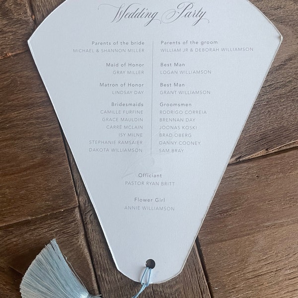 Debossed Olive Minimal Wedding Fan Program With Silky Tassels, Assembled Hand Fans for Wedding ...