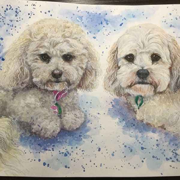 Original Hand Portrait Custom Two Dogs Portrait Double Pet Portrait ...