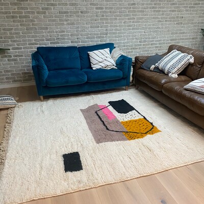 Beige and White Checkered Rug, Moroccan Checkered Rug, Beige Area Rug ...