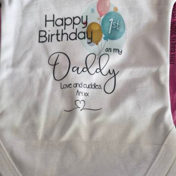 Happy Birthday 1st Birthday as My Daddy Outfit Sleepsuit Babygrow ...