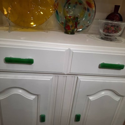 Green Knob, Handcrafted in USA, Green Glass Cabinet Pull, Kitchen ...