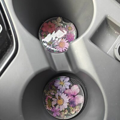 Pressed Flower Car Coasters, Set of 2, Floral Car Coasters, Car ...