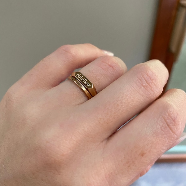 14K Gold Simple Rectangle Ring, Personalized Rectangle Ring, Custom ...