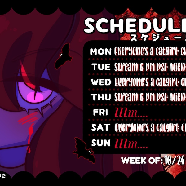 Red Stream Schedule Template | Gothic Vtuber Schedule | Vtuber Graphics ...