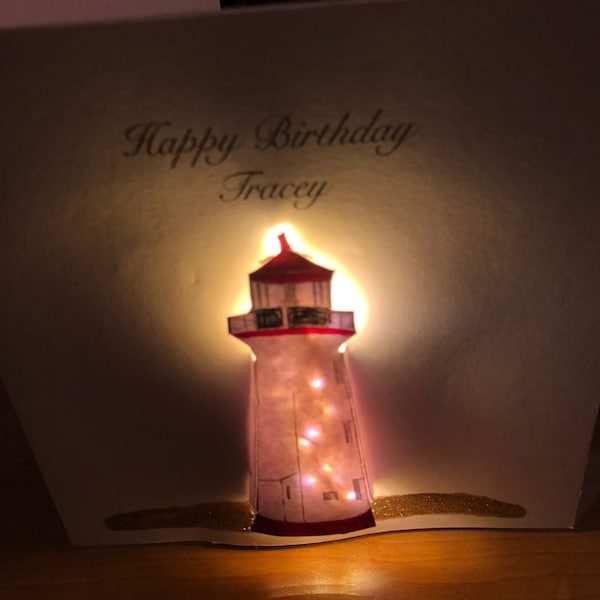 Light up Birthday Card, Lighthouse, Personalised, Handmade Card. Any ...