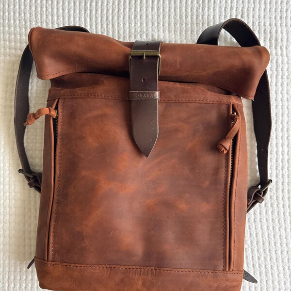 Leather Backpack Roll Top Backpack Mens Backpack Roll up Backpack ...