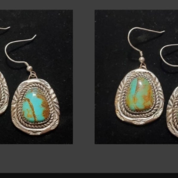 Sm. Easter Blue Turquoise Pendant, Hand Stamped in Sterling Silver (P ...