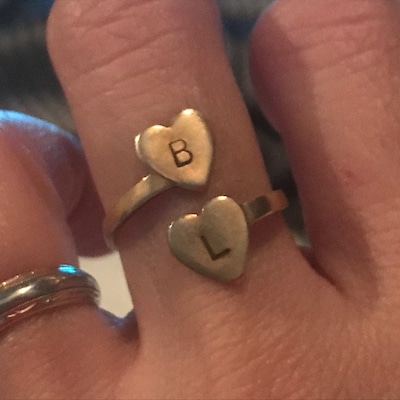 Personalized Initial Ring Gold Two Heart Initial Statement Ring - Etsy