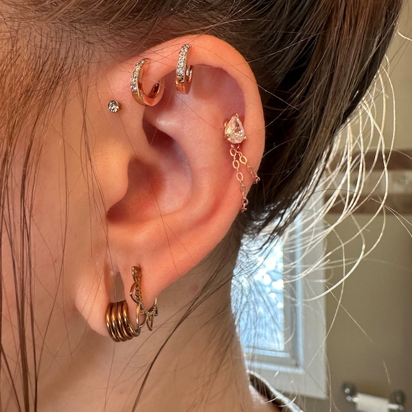 Conch Chain, Flat Chain, Ear Jacket, Ear Piercing Chain, Conch Piercing ...