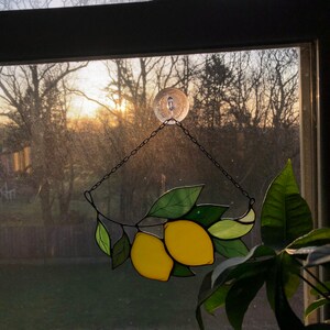 Lemon Branch Stained Glass Suncatcher Window Hangings Lemon Tree Leaf ...