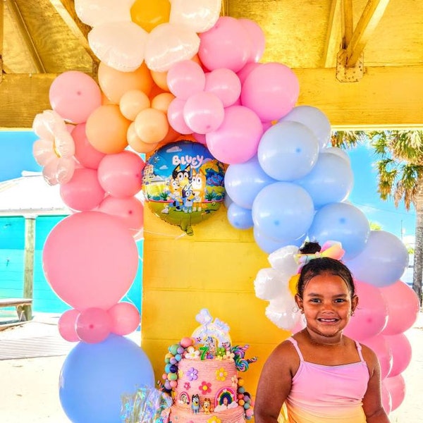 102pcs Two Groovy Balloon Arch Pink Blue Daisy Balloons Baby Shower ...