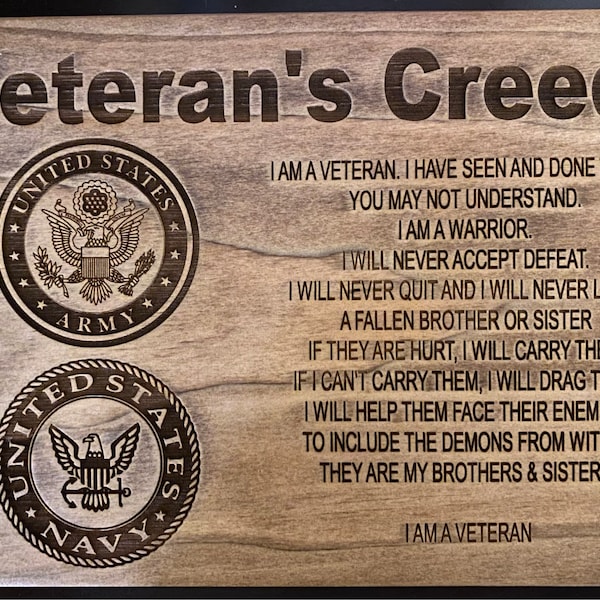 Laser Engraved Veteran Creed Plaque: Military Wall Art, Wood Sign - Etsy