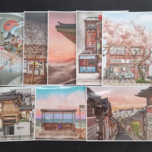 Korean Art / Sunset in Bukchon Hanok Village/ Seoul Sunset,korean Wall ...