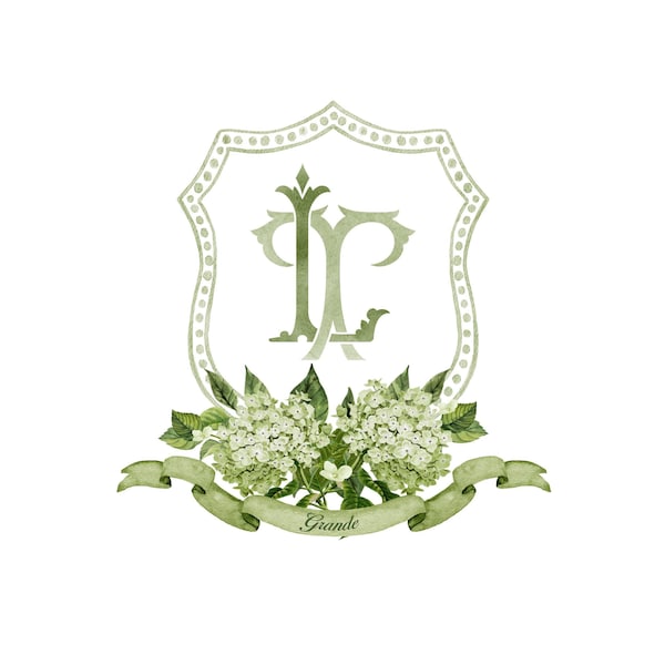 Green Hydrangea Flower Wedding Crest - Monogram Crest - Hydrangea ...