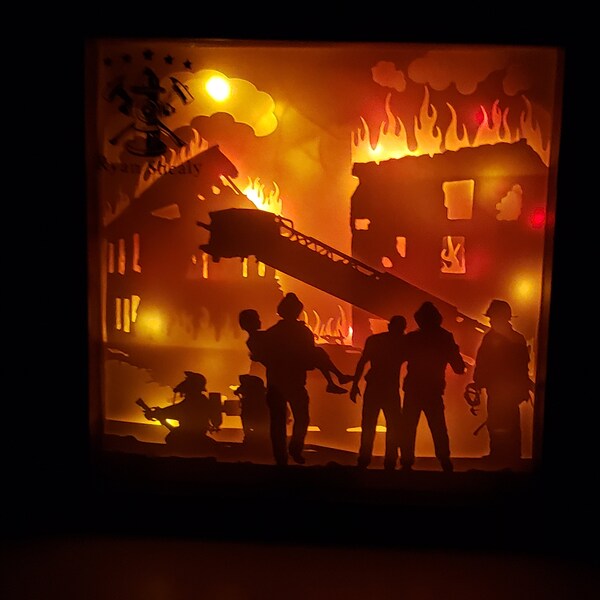 Firefighter 3D Light Silhouette Shadow Box Paper Cut File (personal Use ...