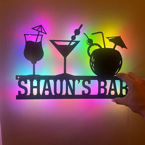 Personalized Bar Sign, Custom Bar Metal Wall Art, Led Lights Drink Sign ...