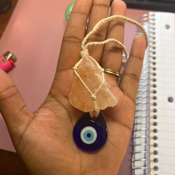 Himalayan Salt X Evil Eye Car Charm, Evil Eye Charm, Rearview Mirror ...