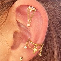 Dainty Crystal Dangle Hoop Charm, Sterling Silver, 18k Gold Plated Rook ...