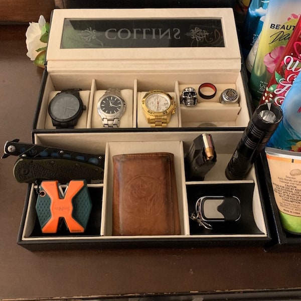 Personalized Valet Box, Monogrammed Valet Tray, Mens Catchall, Dresser ...