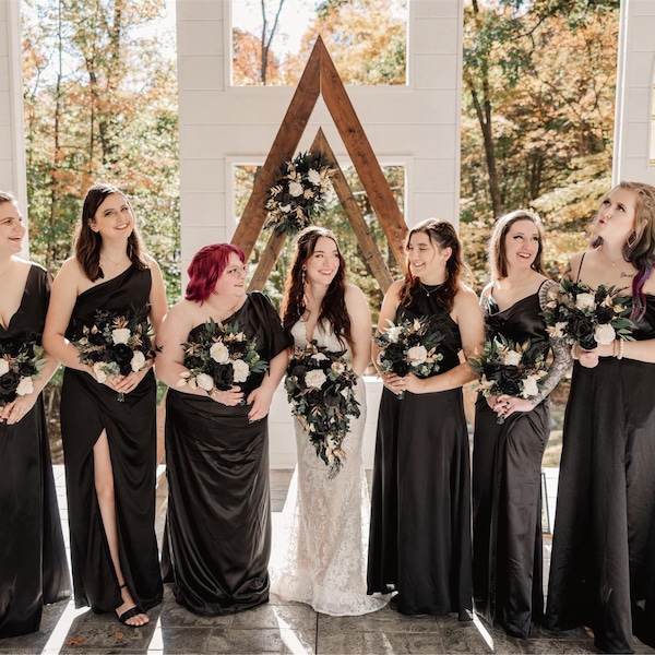 Hunter Green Ivory Black Gold Bridal Bouquet Halloween Wedding Boho Wedding Flowers Faux Flowers ...