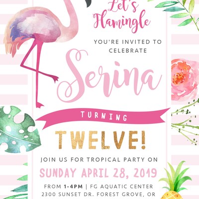 Flamingo Themed Invitation PRINTABLE Watercolor Pineapple - Etsy